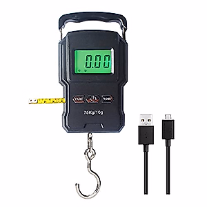 YYGJ, Rechargeable Lugagge Scale Portable Electronic Hook Scale Digital Hanging Bag Luggage Weight Scale Fishing Scale with Measuring Tape 165Lb Black