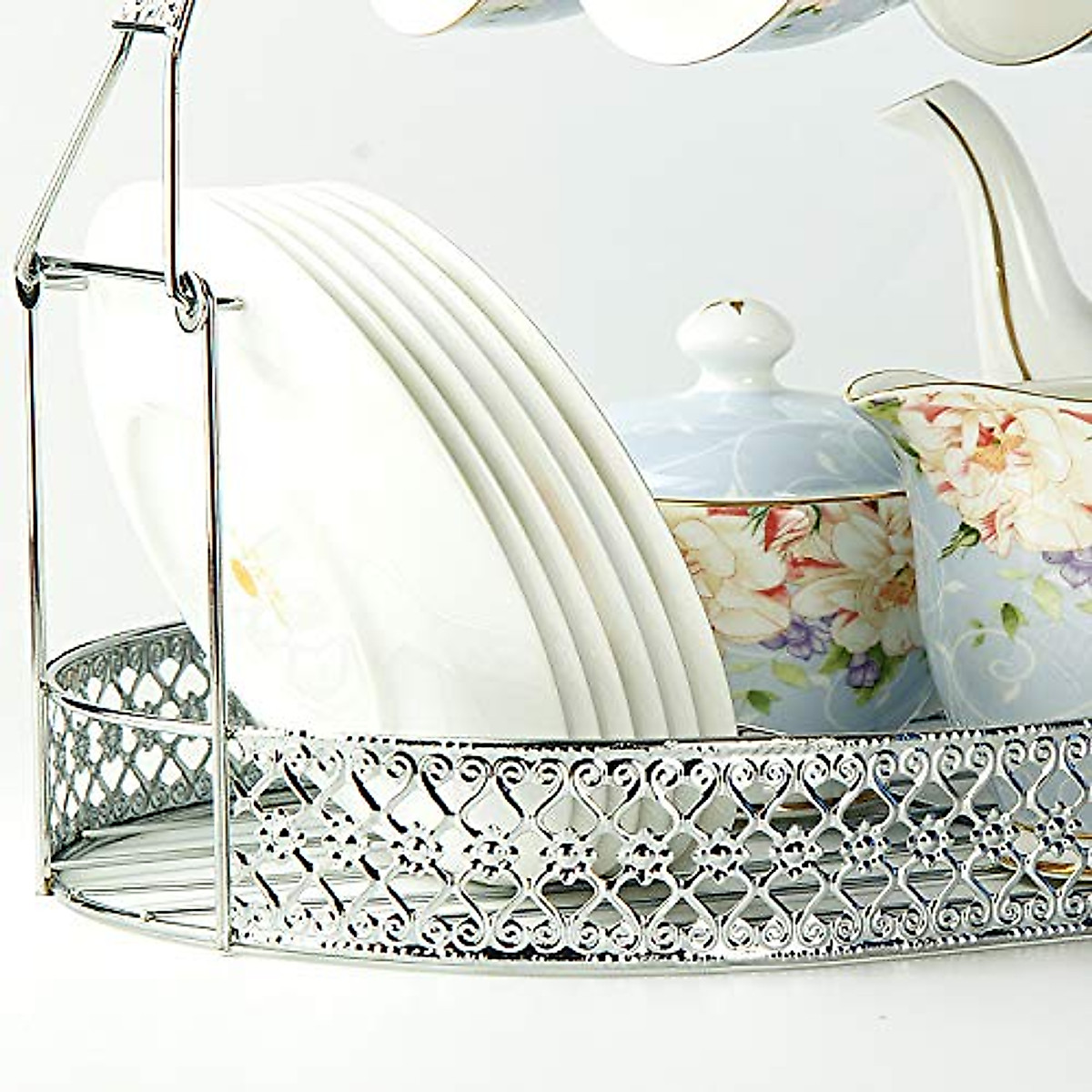 Mug Holder Coffee Cup Holder Stand Dishes Organizer Wrought Iron Mug Drainer Storage Drying Rack for Counter Cabinet Table Kitchen Restaurant Office (Silver A)