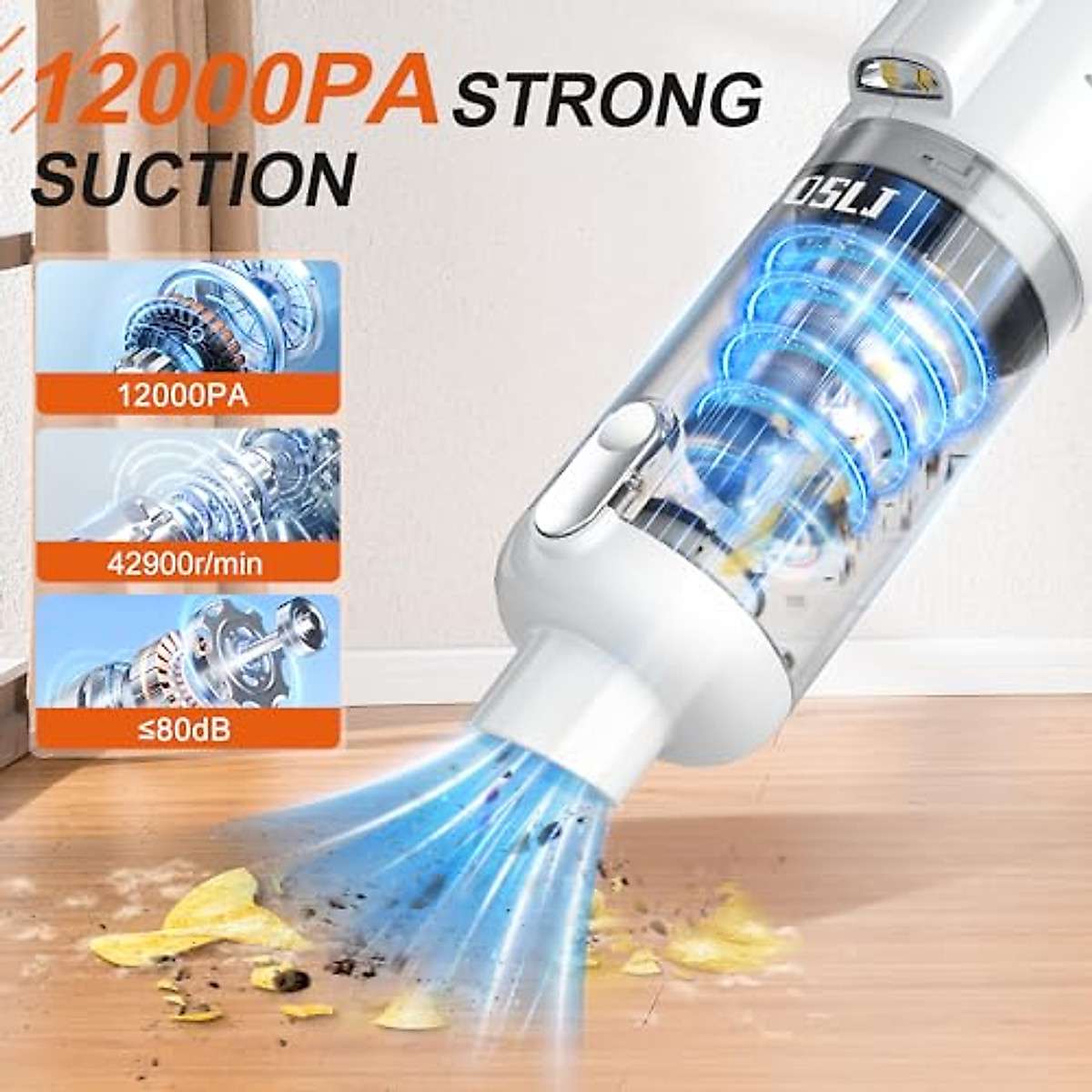 Handheld Car Vacuum Cleaner Cordless, 12000PA Strong Suction Handheld Vacuum Cleaner, Portable Mini Car Hand Held Vacuum Cleaner Rechargeable for Home