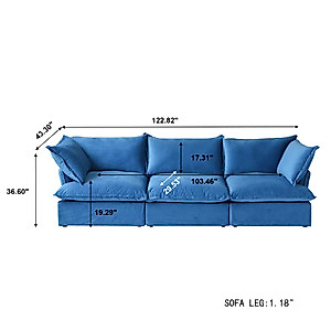 Sdorens Modular Sectional Sofa Couch, 122.82" Velvet 3 Seater Sofa, Minimalist Style Comfy Blue Sofa Couch for Living Room Apartment, Blue