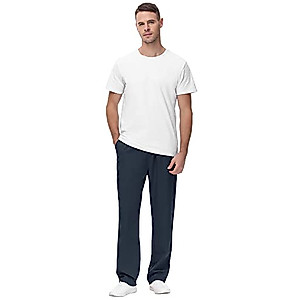 Poriff Mens Relaxed Fit Pants Elastic Waist Cotton Linen Drawstring Pants Navy Blue L