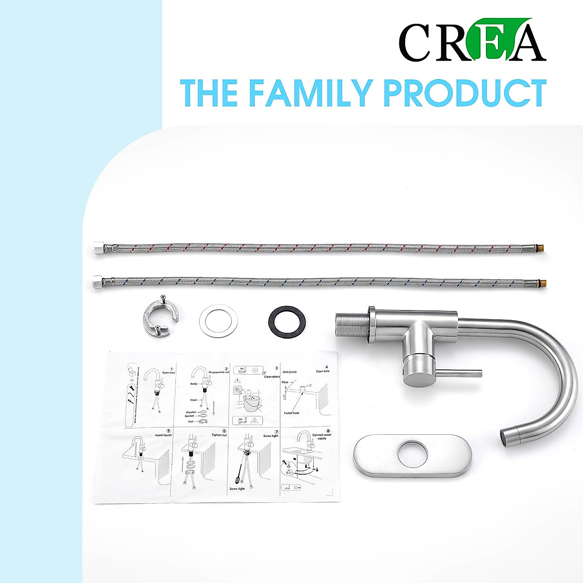 CREA Bar Sink Faucet, Bathroom Kitchen Faucet Brushed Nickel Pre Wet Small Mini Kitchen Bath Utility Marine Faucet Single Hole Stainless Steel Farmhouse Vanity Lavatory Faucets Outdoor