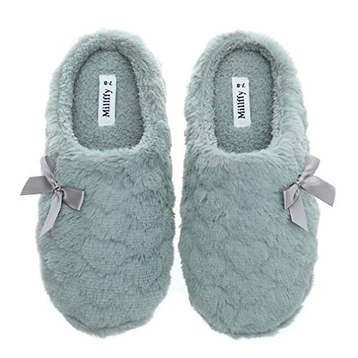 Womens Mens Indoor Slippers Winter Warm Fuzzy Plush Fur Anti-Slip House Bedroom Slippers (US 5-6, Grey)