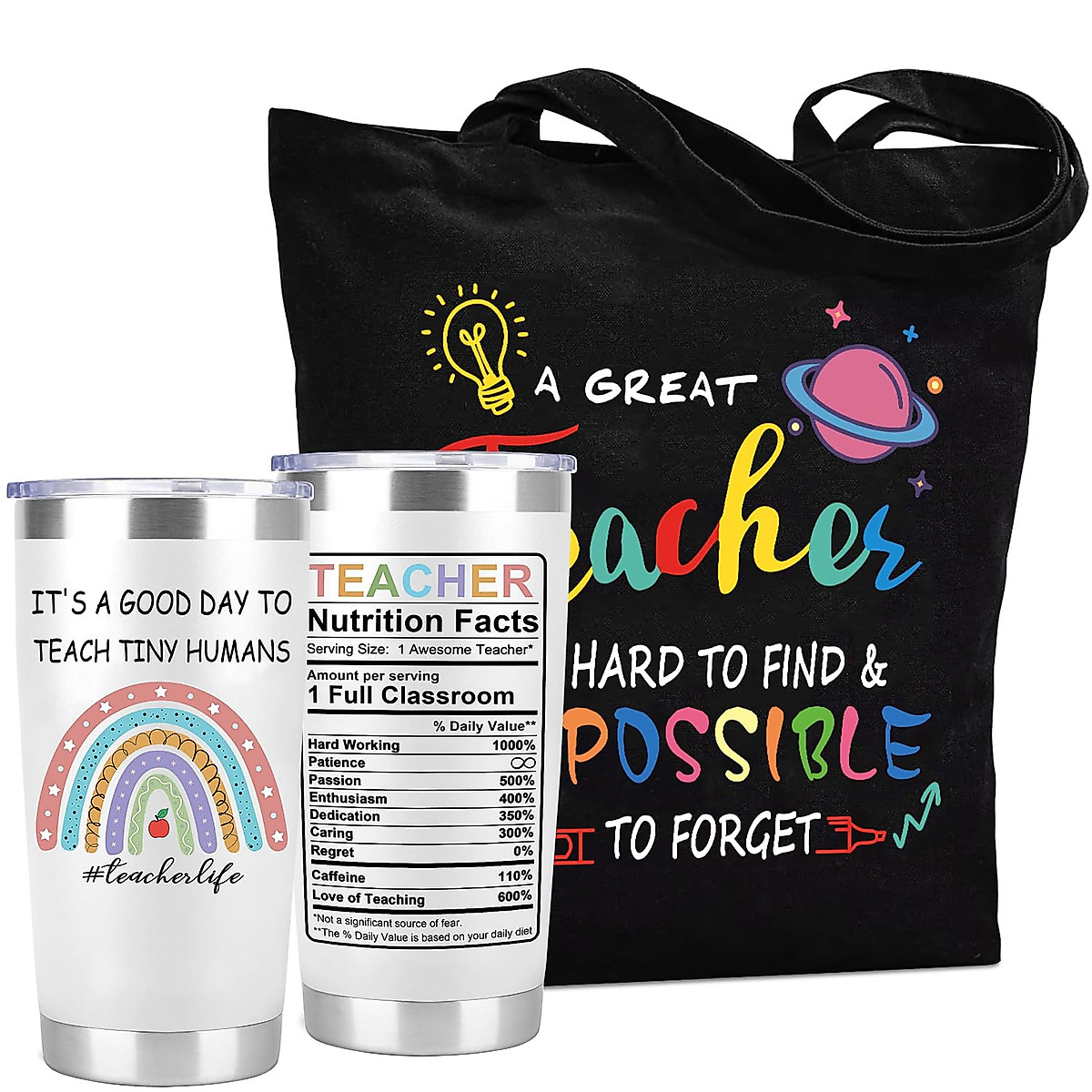 Teacher Appreciation Gifts with Tumbler and Tote Bag, Daycare Teacher Gifts for Birthday with Travel Beach Bag and Cup