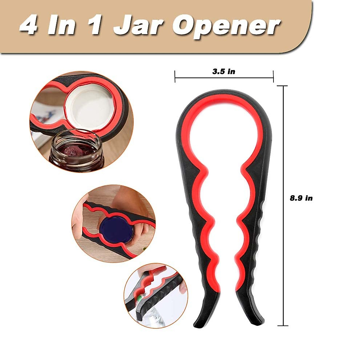3 Pack Jar Opener, Multi Function 4&5&6 in 1 Bottle Opener (Red & Black)