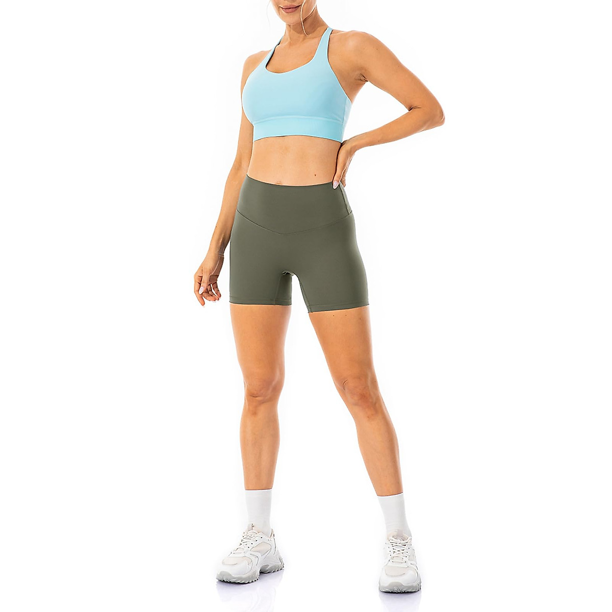 Lavento Women's All Day Soft Biker Shorts 5 Inch - High Waisted Workout Gym Running Yoga Short (Olive Green, 6)