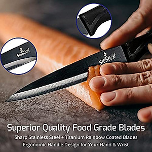 SiliSlick Kitchen Knife Set Professional, Titanium Coated Stainless Steel Blades, Dishwasher Safe, Safety Sheaths, 5 Knives