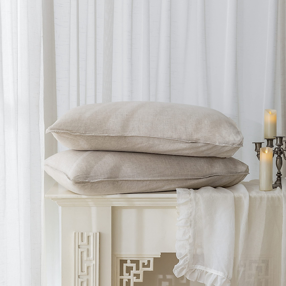 EVERLY Hemp Queen Size Sheets Set, Natural Premium Hemp Sheets, Deep Pocket 4 Piece Bed Sheet Set, Easy-Fit Breathable Cooling Sheets, Wrinkle Fade Resistant Sheet Sets-Beige