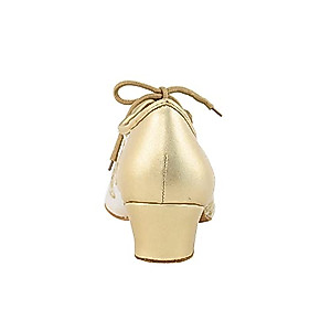 Very Fine Dancesport Shoes - Ladies' Practice, Salsa, Latin Ballroom Dance Shoes - Classic 2002-1.5-inch Heel & Canvas mesh Shoe Bag (Light Gold Leather & #79 Mesh, Size 7.5)