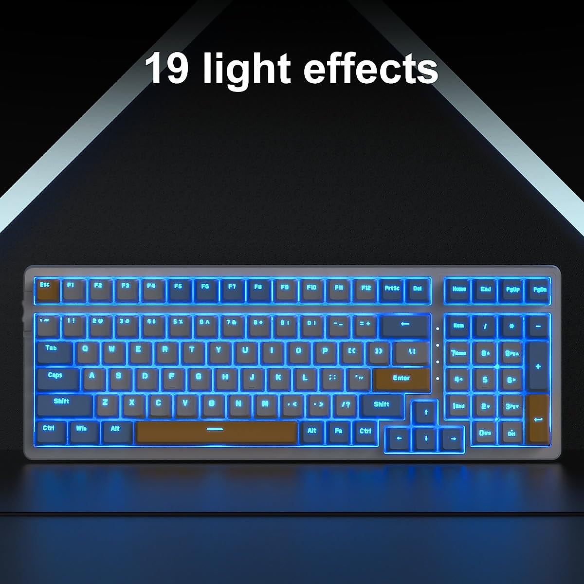 Merdia Wireless Mechanical Keyboard, Triple Mode 2.4G/USB-C/BT Gaming Keyboard 100 Keys Ice-Blue Backlit Brown Switch Keyboard | Rechargeable Keyboard | Mechanical Gaming Keyboard | Ice Blue/W/Y