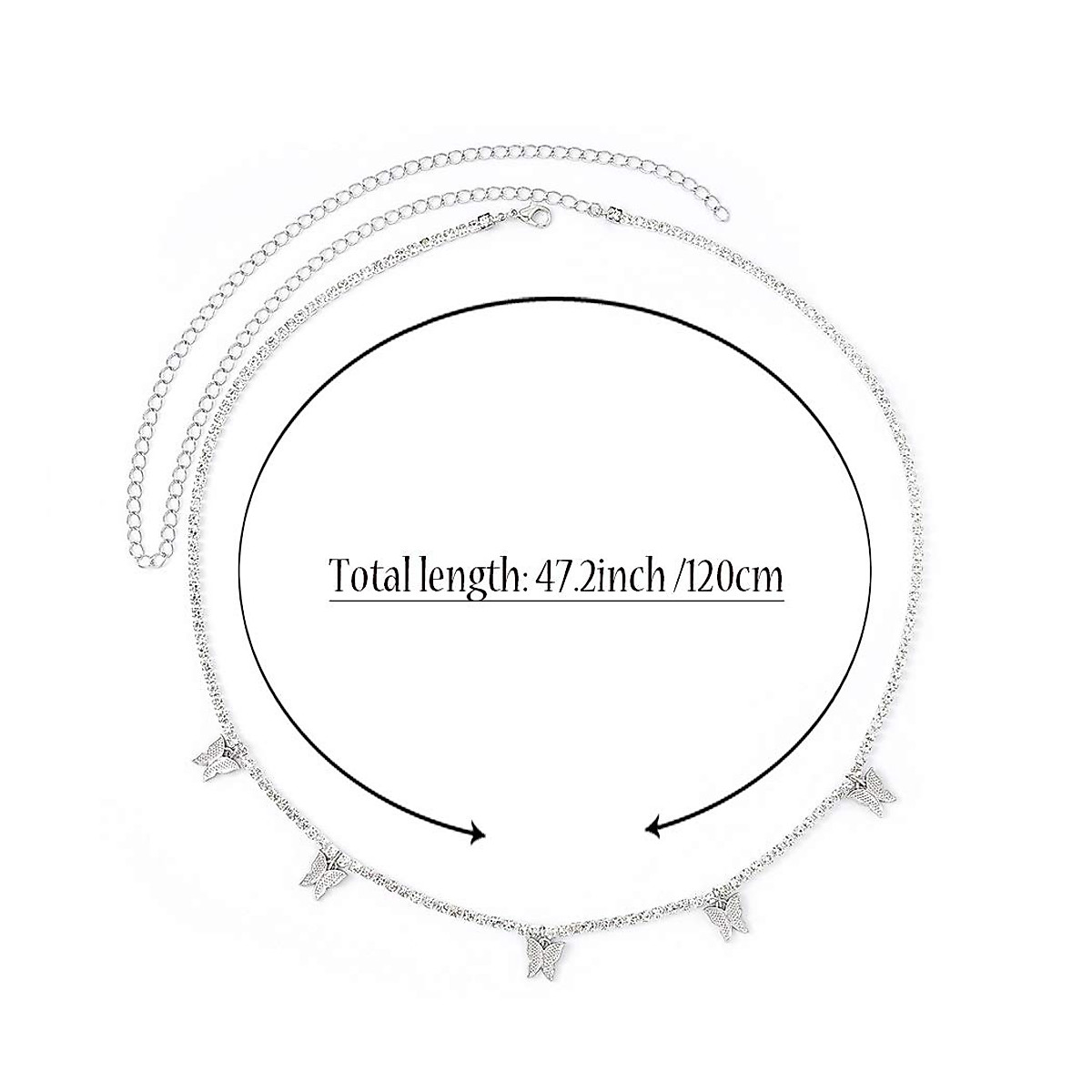 Zoestar Gorgeous Crystal Waist Chains Bikini Butterfly Summer Beach Body Chain Jewelry for Women (Silver)