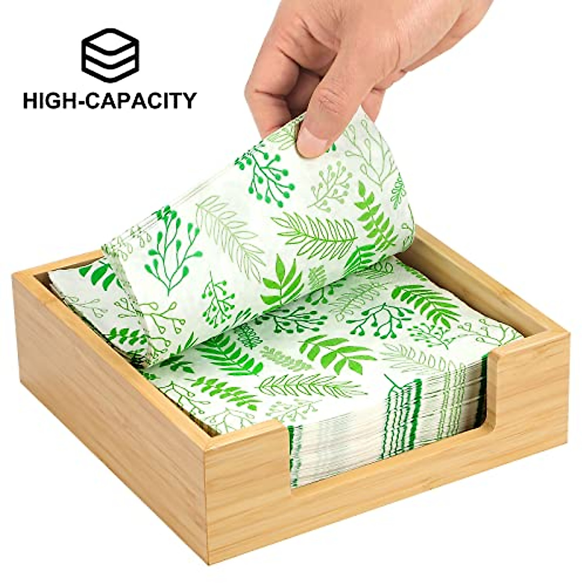 MaxGear Bamboo Napkin Holder, Lunch Napkin Holders for Tables, Table Top Decorative Napkin Tray for Dining Table and Kitchen,Wooden Luncheon Napkin Holder Tissue Dispenser 1 Pack