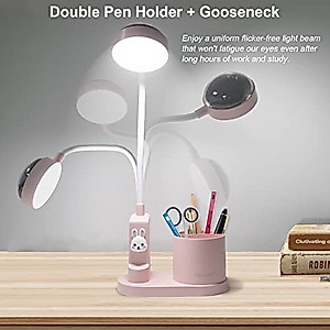 Kids Cute Kawaii Desk Table Lamp, Rechargeable Mini Portable Aesthetic Desk Lamp Desk Light with Star Projection & Pen Holder, Kawaii Desk Accessories for Kids Reading Home, Dorm as Best Gift.