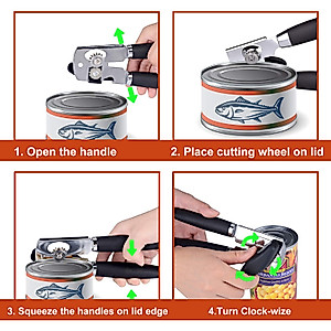 Hicook Can Opener Manual Can Opener Smooth Edge Can Openers for Seniors and Arthritis Heavy Duty With Ergonomic Handle Ultra Sharp Safe Ideal for Commercial Beer Bottle Opener