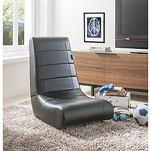 Loungie Leather PU Floor Chair - Black PU/Black PU | Design: Rockme | for Kids, Teens, Adults, Boys Or Girls | 33.4L x 18.5W x 28.4H