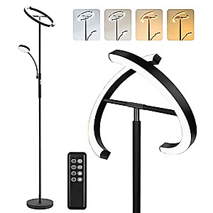 WENYU Floor Lamp, Modern LED Rotatable Floor Lamps with Reading Light, Bright Floor Lamp for Living Room, 4 Color Temperature Standing Tall Pole Lamp with Remote & Touch Control for Bedroom Office