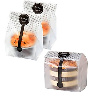 200pcs Translucent Plastic Bags, BetterJonny Cellophane Bags with 200Pcs Hand Made Stickers for Cookie, Cake, Chocolate, Candy, Bakery Party Supplies