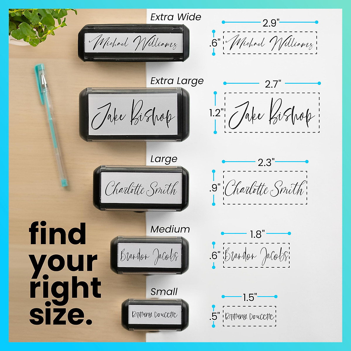 Custom Signature Stamp - Self Inking - Black Ink - Small