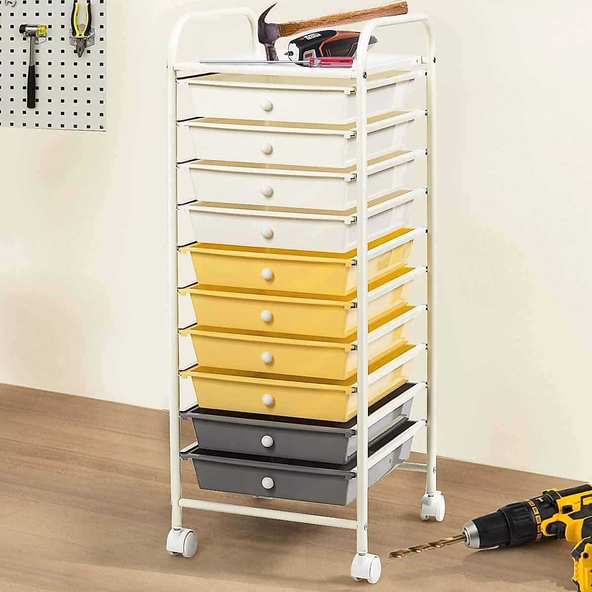Giantex Plastic Boxes 10 Drawer Rolling Organizer Cart Utility Storage Tools Scrapbook Paper Multi-Use (Yellow)
