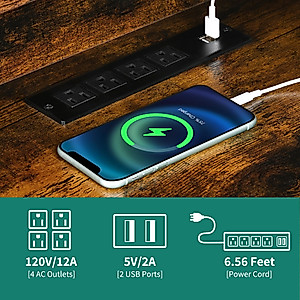 YITAHOME L Shaped Desk with Power Outlets & LED Lights, 60" Corner Computer Desk with Drawers & Lift Top, Home Office Desk with Monitor Stand & File Cabinet, Wood Height Adjustable Desk, Rustic Brown