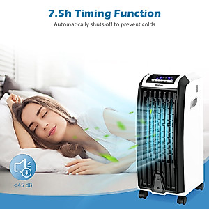 COSTWAY Evaporative Cooler, Portable Cooling Fan with Remote Control, 3-Mode, 3-Speed and 7.5H Timer Function, Include Ice Crystal Boxes, Water Tank and Casters, Bladeless Cooler for Home Office