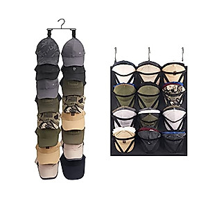 Mkono Hat Organizer Rack Closet Hanging Cap Keeper Hanger with 16 Hooks and Over-The-Door Hat Organizer with 12 Anti-Drop Pockets