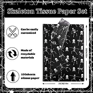 Bolsome 100 Sheets 20 × 14 Inches Halloween Tissue Paper for Gift Packaging Black White Dancing Skeleton Patterned Tissue Paper for Halloween Trick or Treat Party DIY Craft