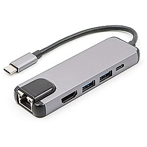 Leya-US Spare Part USB-C/Type-C to HD 4K HDMI + RJ45 + USB 3.0 + USB 2.0 + PD 5 in 1 HUB Converter