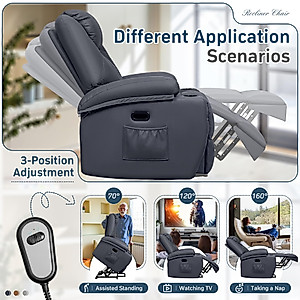 YESHOMY Power Lift Recliner Chair with Massage and Heat, Technical Fabric Sofa with Remote Control and Two Cup Holders for Living Room, Bedroom,Dark Blue