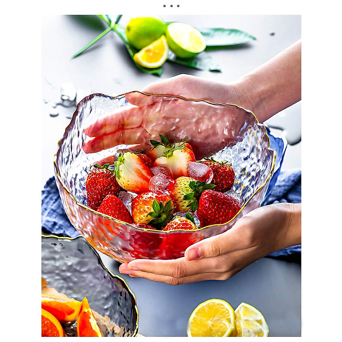 Glasseam Glass Salad Bowls, Clear Serving Bowls Set of 3, Blown Decorative Bowl for Home Decor Modern Cute Mixing Bowls Stacking Fruit Punch Bowl Decor for Kitchen Party Candy Snack Prep Dessert