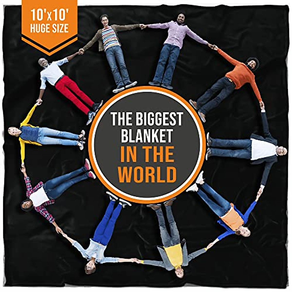 Big Oversized Blanket, 10' x 10' (120'' x 120'') Large Blanket for Families, Extra Soft, Lightweight, Plush Giant Blanket for All Seasons, XL Oversize Fleece Throw, Worlds Biggest Blanket (Black)