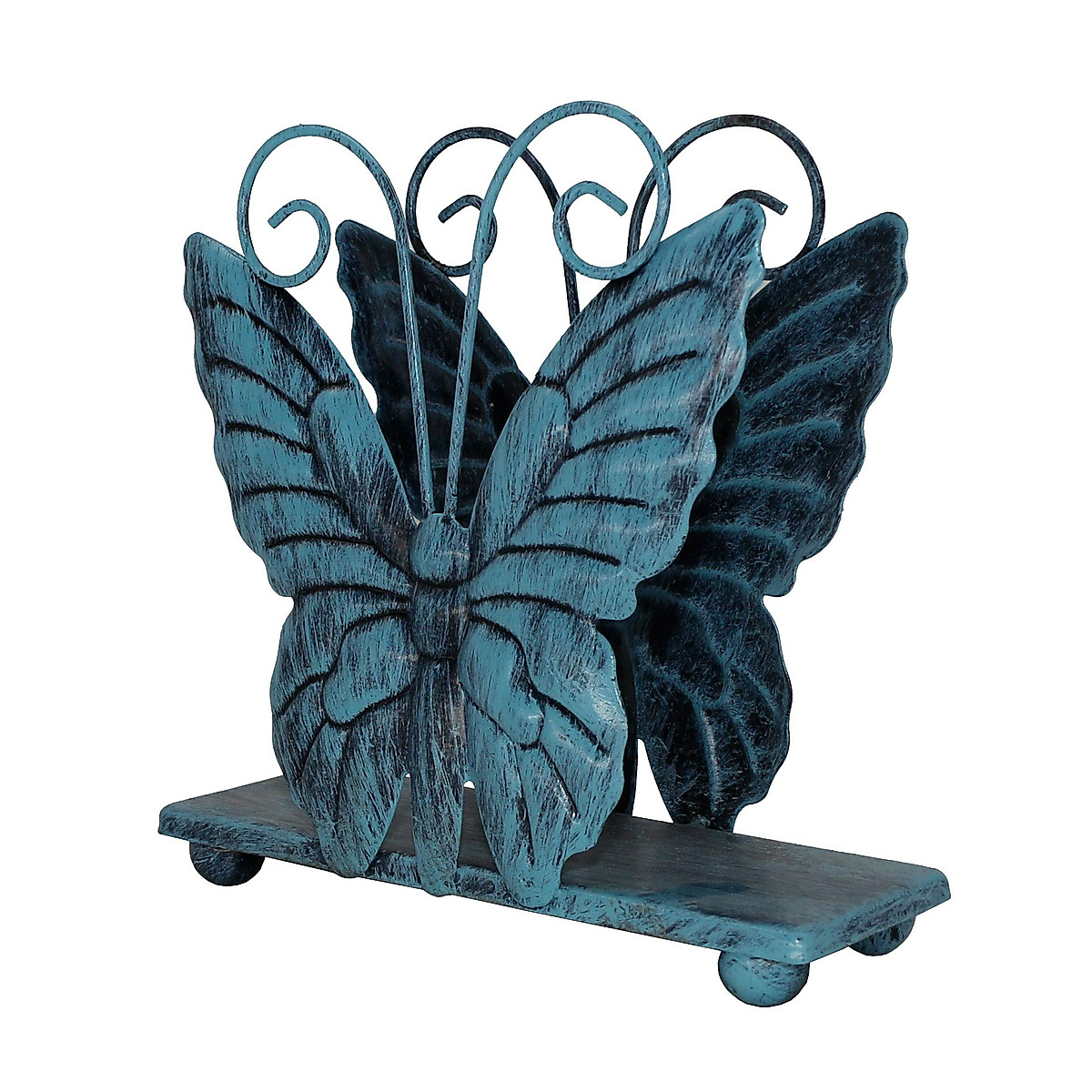 Owlgift Metal Butterfly Shaped Napkin Holder, Tabletop Paper Towel Dispenser, w/Freestanding Tissue Stand, Storage (Turquoise)