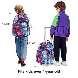 Rolling Backpack 18 inch Double Handle with Lunch Bag Wheeled Kids Backpack, Galaxy