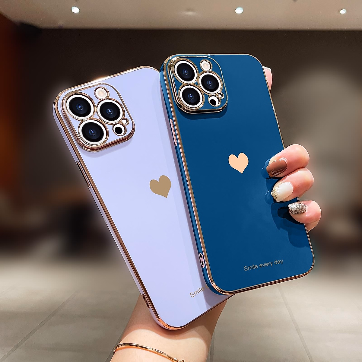 Teageo Compatible with iPhone 14 Pro Max Case for Girl Women Cute Love-Heart Luxury Bling Soft Cover Raised Camera Protection Bumper Silicone Shockproof Phone Case for iPhone 14 Pro Max, Royal Blue