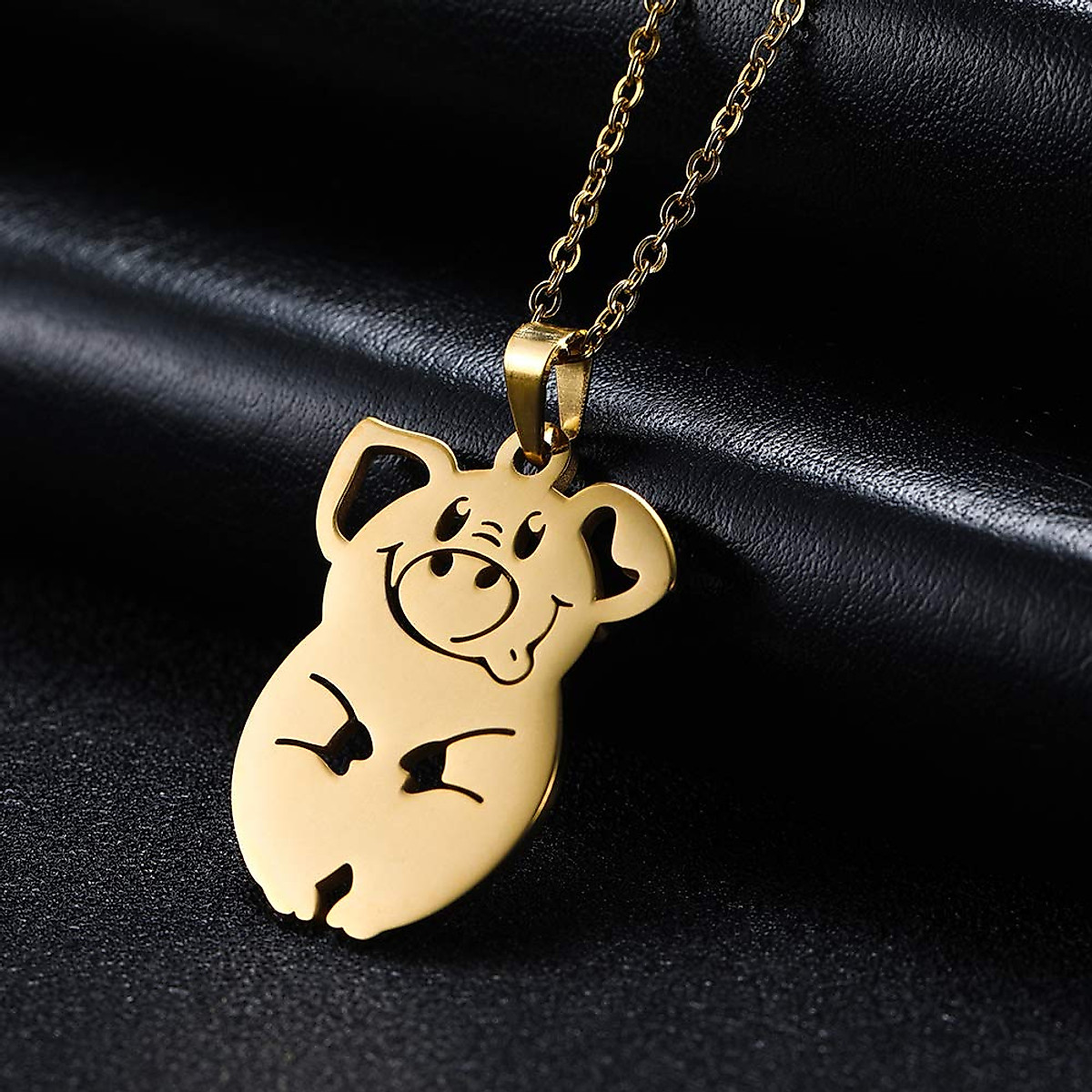 NOUMANDA Stainless Cute Small Pig Pendant Animal Elements Necklace Jewelry (gold)