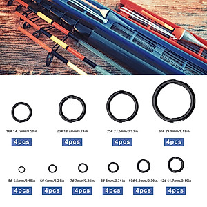 eMagTech 40PCS Fishing Rod Ceramic Guides Ring Set 10 Sizes 4.8mm-29.9mm Outer Diameter Replacement Fishing Rod Eye Fishing Rod Repair Accessories Black