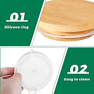 Mumufy 27 Pcs Yogurt Jar Lids Clear Plastic Yogurt Lids Silicone Jar Lids Bamboo Wood Yogurt Container Lids with Silicone Sealing Rings Reusable Replacement Covers Compatible with Oui Yogurt Jars