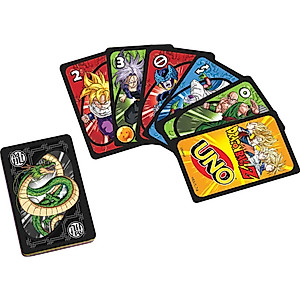 Mattel Games UNO Dragon Ball Z Card Game for Family Night Featuring TV Show Themed Graphics and a Special Rule for 2-10 Players