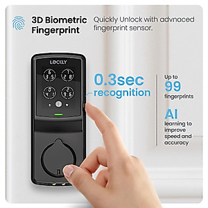 Lockly Secure Pro, Wi-Fi Smart Deadbolt, Keyless Entry Door Lock, PIN Genie® Keypad, 3D Biometric Fingerprint Sensor, Auto Lock - Matte Black (PGD728WMB)