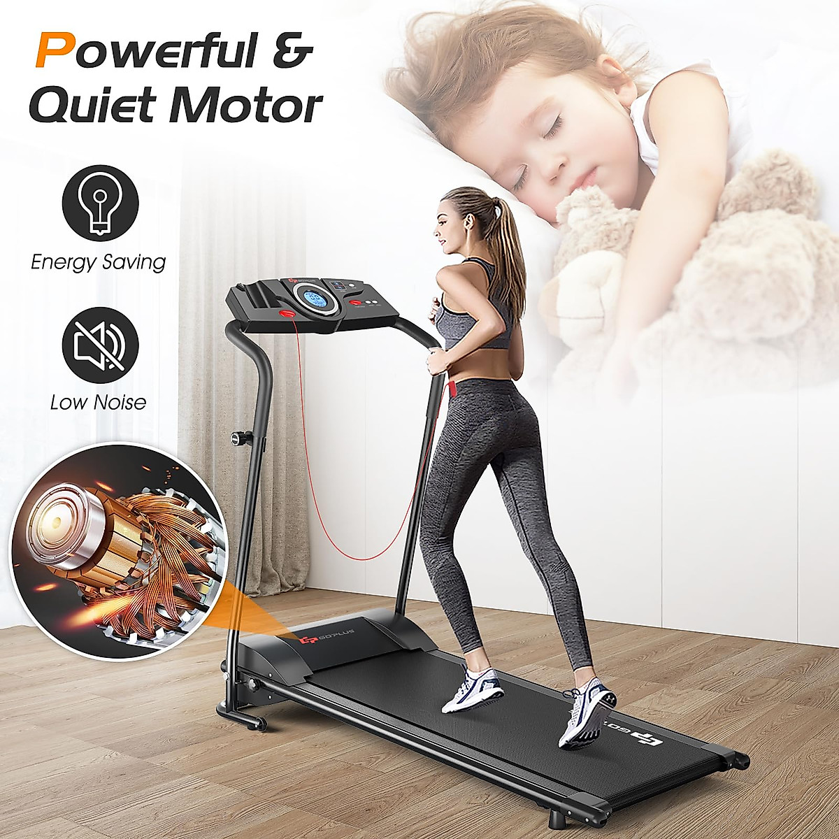 Goplus Compact Folding Treadmill for Home, Electric Walking Running Machine, Low Noise, Built-in 2 Workout Modes and 12 Programs, with Display