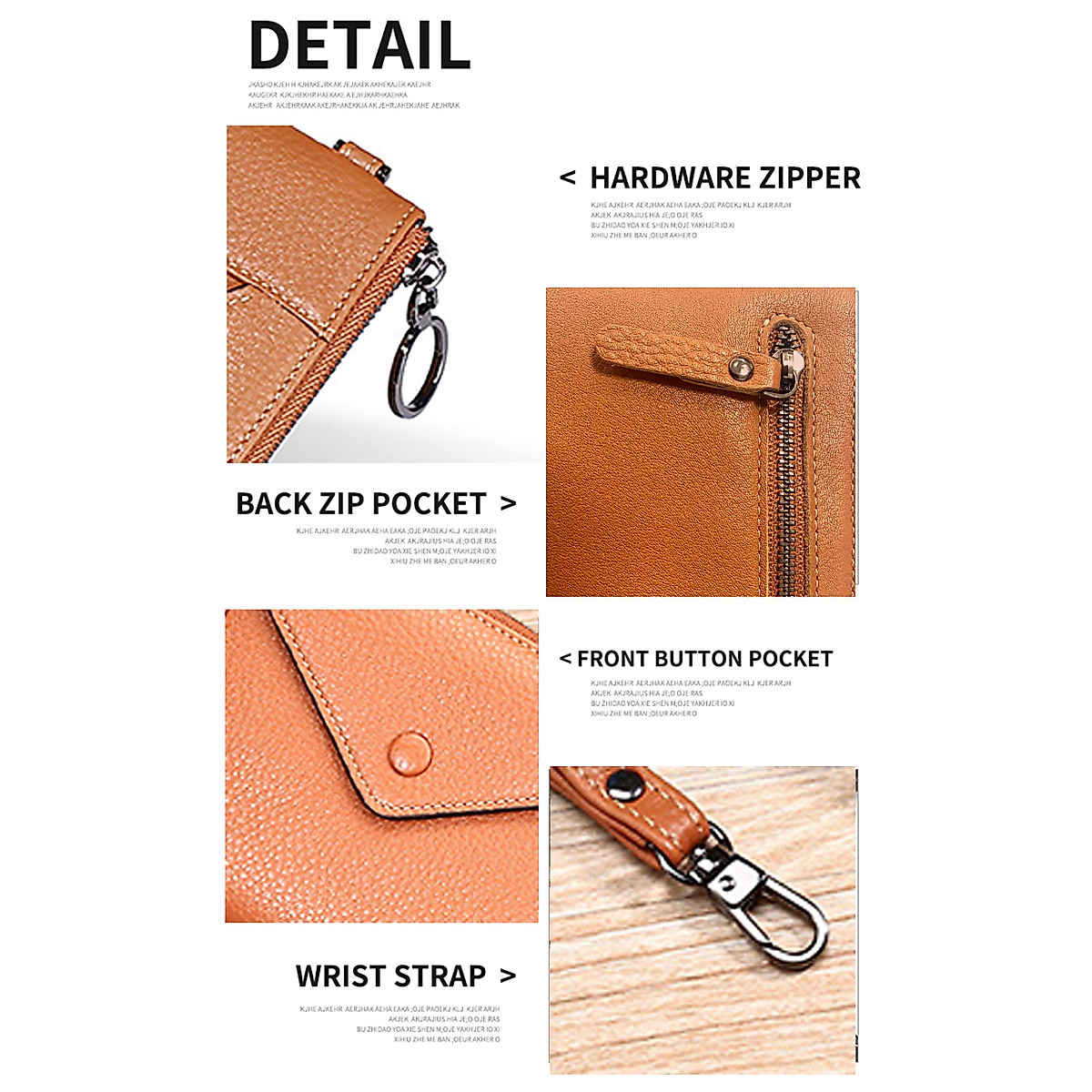 DORIS&JACKY Leather Wristlet Purses for Women Small Soft Clutch Bag with Multi-Pockes (brown)