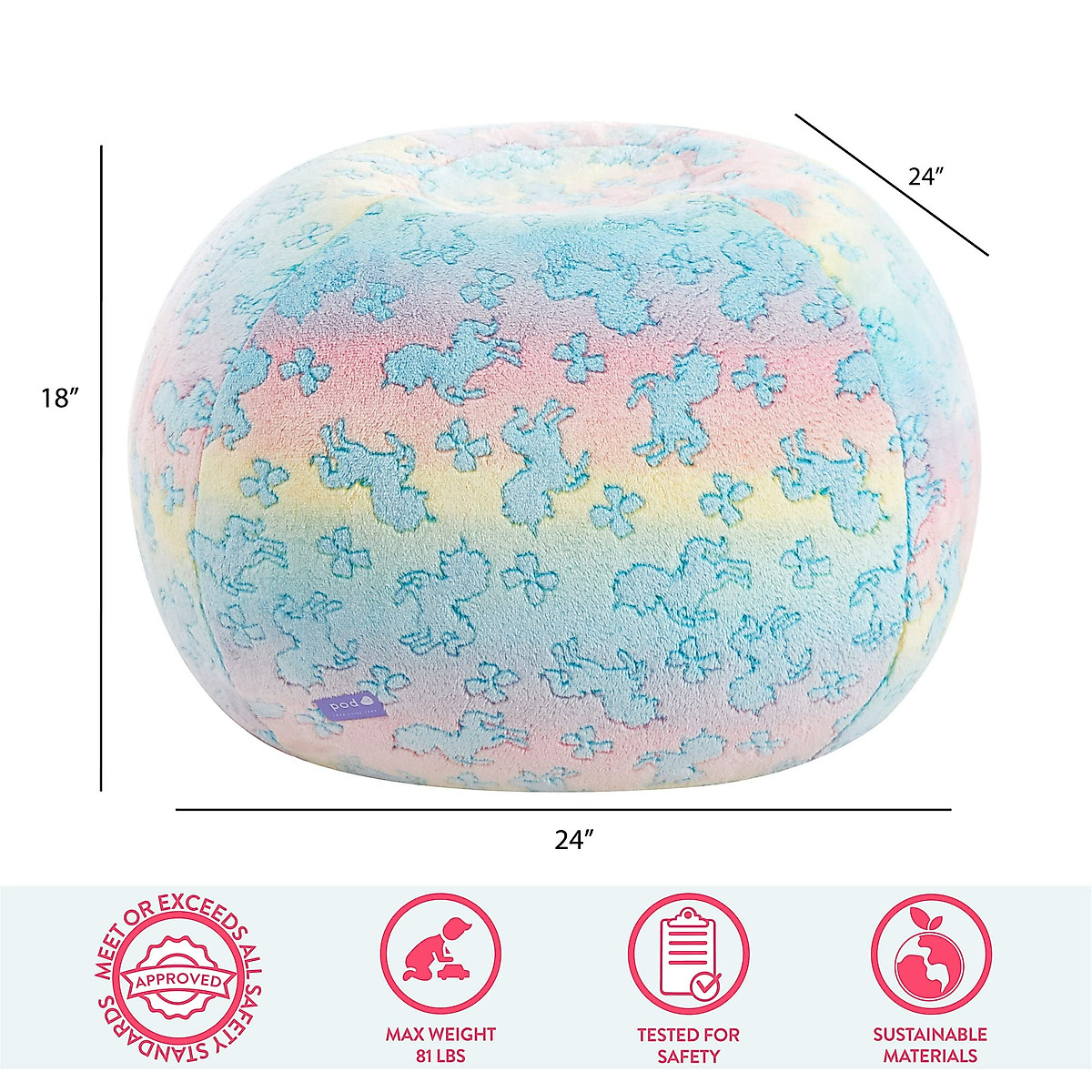 Idea Nuova Nickelodeon JoJo Siwa Embossed Faux Fur Round Bean Bag Chair for Kids,24"x24"x18"