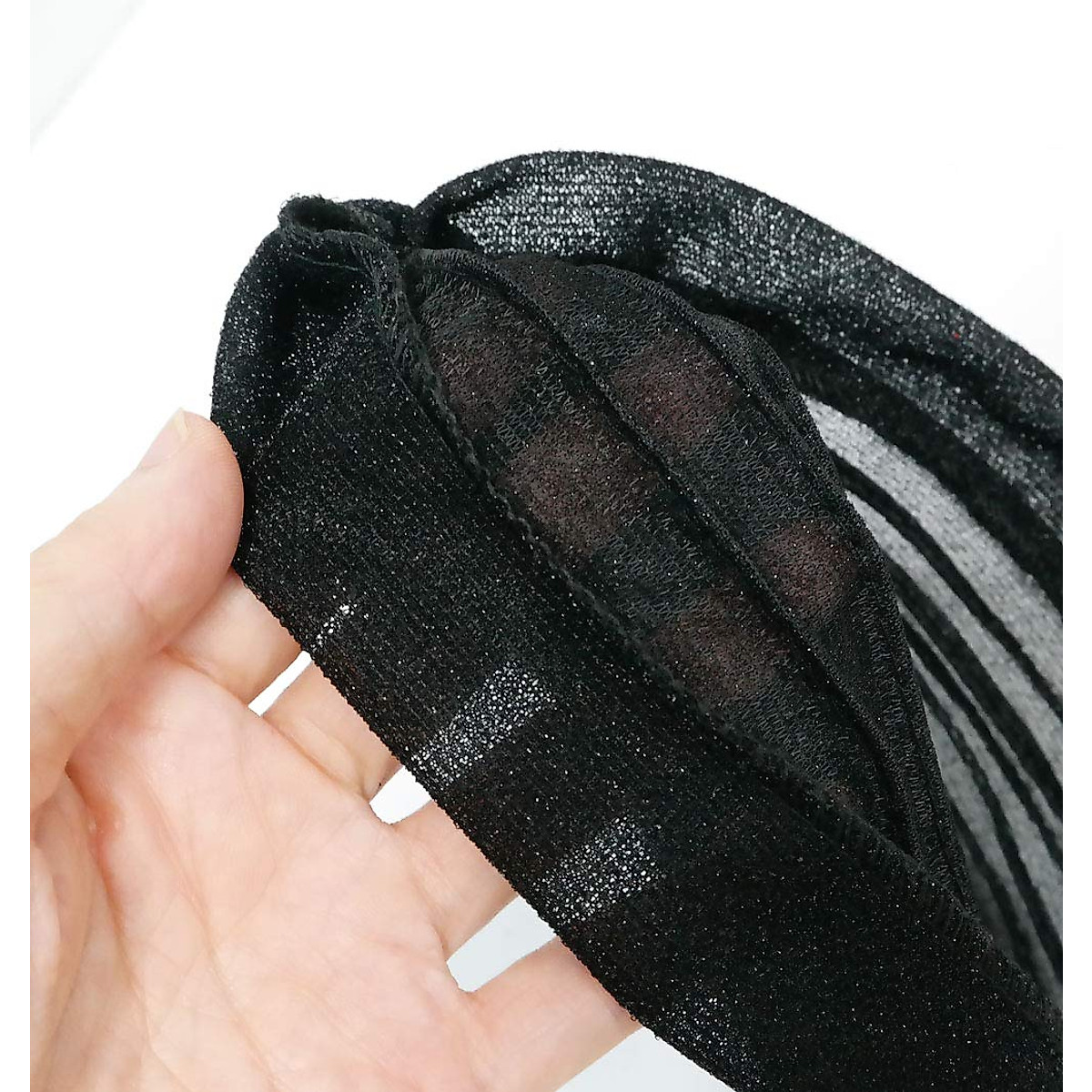 GETACOTA Pleated Glitter Turban for Women Stretchy Hat Beanie Headwrap Knot Twist Elastic Chemo Slip on Cap Headwear Accessories (Black)