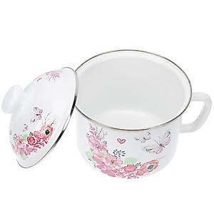 Hemoton 1Pc Enamel Soup Bowl Vintage Enameled Basin Retro Enameled Instant Noodles Bowl Lard Pot with Lid Large Salad Serving Bowl Ramen Basin