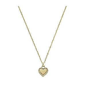 Michael Kors Stainless Steel and Pavé Crystal Heart Pendant Necklace for Women, Color: Gold (Model: MKJ3969710)
