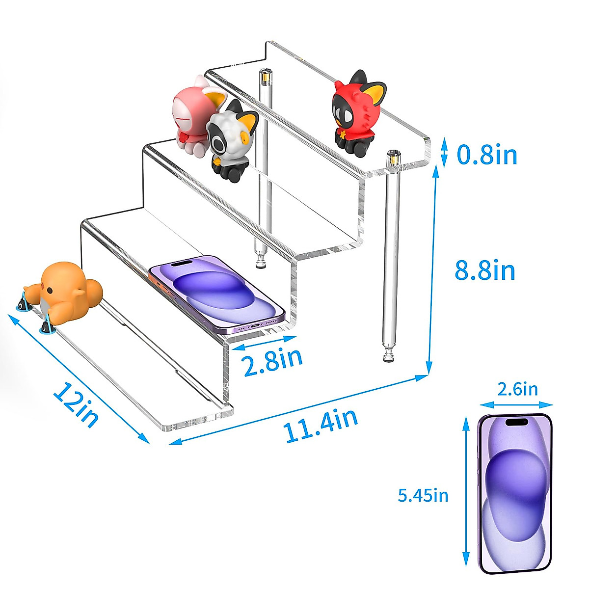 NIUBEE Acrylic Riser Display Shelf, 2 Pack Clear Display Stand for Amiibo Funko POP Figures,4 Tier Cupcakes Stand Perfume Organizer and Storage (12 Inch Large)