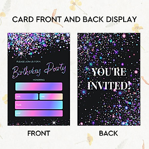 YUEXLL Black and Glitter Birthday Party Invitations Cards with Envelopes, Modern Party Invitations, Birthday Celebration Supplies, Double-sided Fill-in bday Invites for Boys Girls - C11