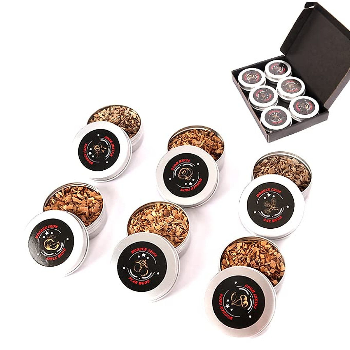 6 X 1Oz Wood Smoking Chip for Cocktail Smoker, add Flavor Wood Chips, Cocktail Flavor Apple, Oak, Pecan, Cherry, Mahogany, pear Wood six Flavors Smoker Woodchips for Blending and BBQ