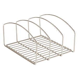 mDesign Steel Cookware Holder, Storage Organizer Rack with Three Slots for Kitchen Cabinet, Pantry, Holds Pans, Pots, Lids, Cookie Sheets, Cutting Boards - Concerto Collection - Satin