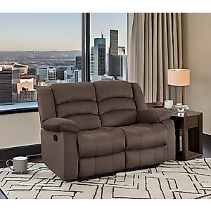 Blackjack Furniture Winthrop 60" Modern Manual Reclining Loveseat, Soft Microfiber Upholstery, Extra Padded Back, Lumbar Support & Smooth Reclining Mechanism, Space-Saving Recliner, Loveseat, Brown